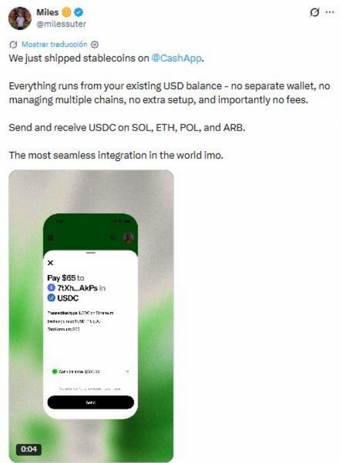 USDC se incorpora a Cash App de Block | Estrategias de Inversión